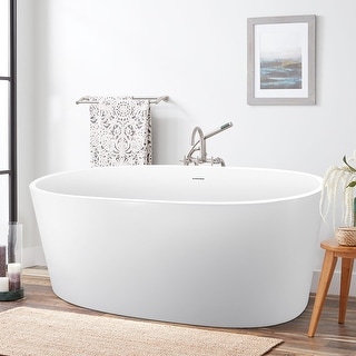 63 Inch Acrylic Freestanding Soaking Bathtub in White with Overflow and ...