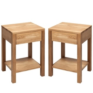 Nightstand set of 2 Solid Oak Wood Bedside Table for Bedroom - Bed Bath & Beyond - 36926299