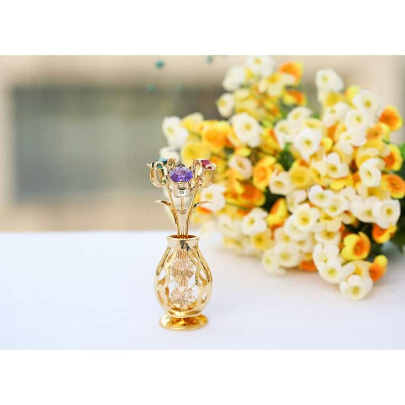 Matashi 24k Gold Plated Flowers Bouquet and Vase w/ Colorful Matashi ...