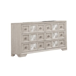 Diaz Wide Dresser, 6 Drawers, Sunburst Metal Design, Light Gray Wood ...