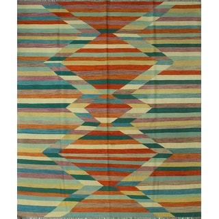 Hand-Woven Winchester Kilim Evangely Rust/Green Rug - 8'2" x 9'10 ...