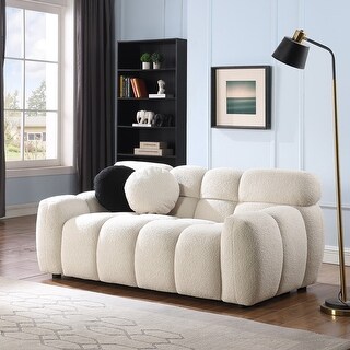 Oversized Plush Boucle Upholstered 2 Seater Sofa with 2 Pillows - Bed ...