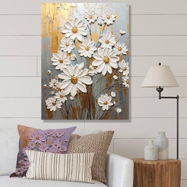 Designart "White And Gold Daisy Blooming Elegance" Daisies Wall Art ...