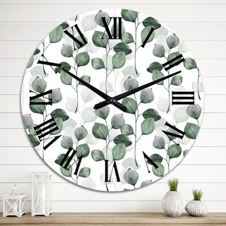 Designart 'Eucalyptus Branch On White I' Patterned wall clock - Bed ...