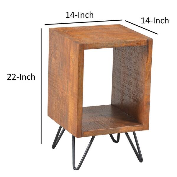 22 Inch Textured Cube Shape Wooden Nightstand with Angular Legs, Brown ...