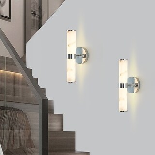 Resin Imitation Marble and Chrome Wall Sconce, Set of 2, Vertical Light ...