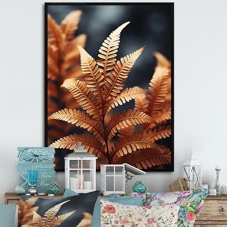 Designart "Ferns Copper Glow I" Ferns Framed Wall Art Living Room - Bed ...