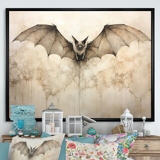 Designart "Beige Bat Open Wings" Animals Bat Framed Wall Decor - Bed ...
