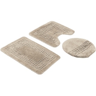 Bath Set 3 Piece Anti-Slip Beige Patchwork Bathroom Mat Large Contour ...