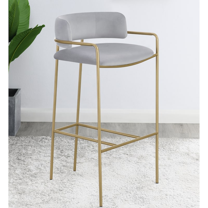 Modern Design Grey Velvet Upholstered Bar Stool in Gold Finish ...