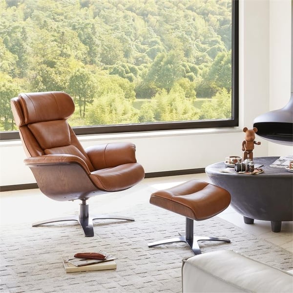 Leon Swivel Recliner Chair with Ottoman Set and Adjustable Headrest ...