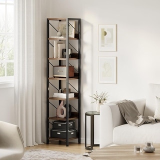 6 Tier Corner Storage Rack Narrow Bookshelf for Home Office - Bed Bath ...