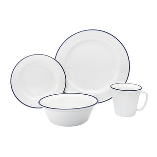 Bistro Blue Rim Porcelain 16 Piece Dinnerware Set, Service For 4 - Bed ...