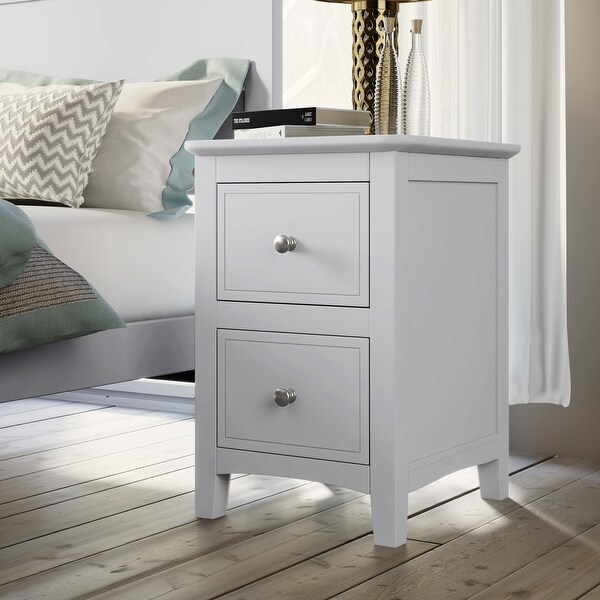 Contemporary Solid Wood Nightstand 2 Drawers Simple and Functional Storage Solution White