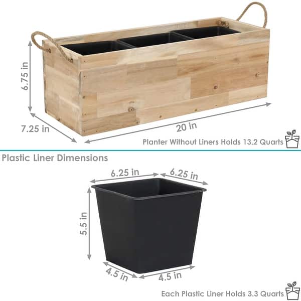 Sunnydaze Rectangle Acacia Wood Planter Box with Handles and 3 ...