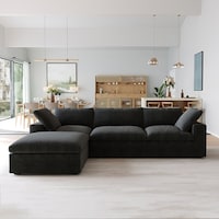 Black Commix Down Filled Overstuffed Sectional Sofa with Ottoman - On ...