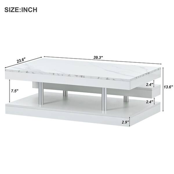 2-Tier Rectangle Coffee Table with Metal Legs and Particle Board and MDF and High-gloss UV ...