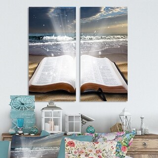 Designart "Jesus Bible at beach" Religious Canvas Wall Art Print 2 ...