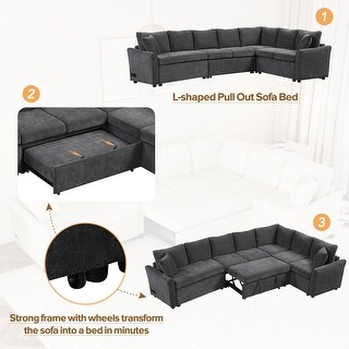 Modern L-shape Pull Out Sofa Bed Chenille Belfin Sectional Couch with 2 ...