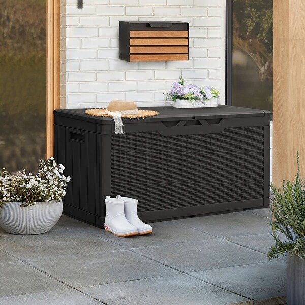Furniwell 100 Gallon Resin Deck Box Outdoor Waterproof Storage Box with Air Rod Outdoor Lockable Storage Bench On Sale Bed Bath Beyond 39884704