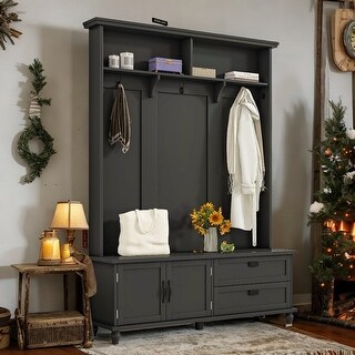 Modern Style Hall Tree with Storage Cabinet and 2 Large Drawers and 5 ...