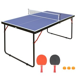Table Tennis Table Foldable & Portable Ping Pong Table Set with Net and ...