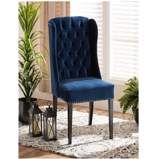 Navy Blue Velvet Button-Tufted Wingback Dining Chair - Bed Bath ...