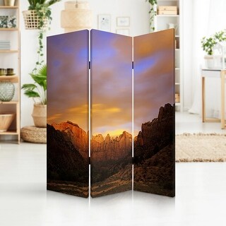 Sunset Plateau Print Foldable Canvas Screen with 3 Panels, Multicolor ...