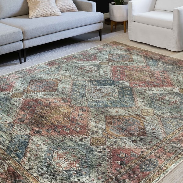 Alexander Home Leanne Traditional Distressed Printed Area Rug - Bed ...