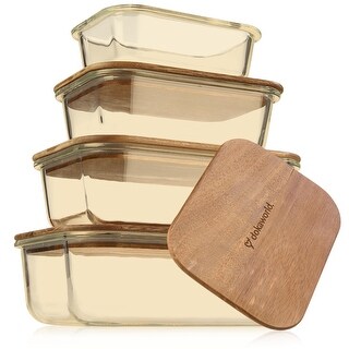Glass Food Storage Containers With Acacia Lids 4 Airtight Stackable ...