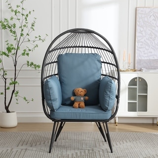 Outdoor-Indoor Blue Egg Chair with Stand Cushion Egg Basket Chair - Bed ...