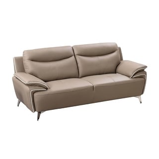 Suzi 82 Inch Sofa, Taupe Tan Leather Upholstery, Split Tufted Back ...