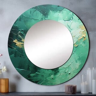 Designart "Emerald Euphoria I" Abstract Landscape Large Round Mirror ...