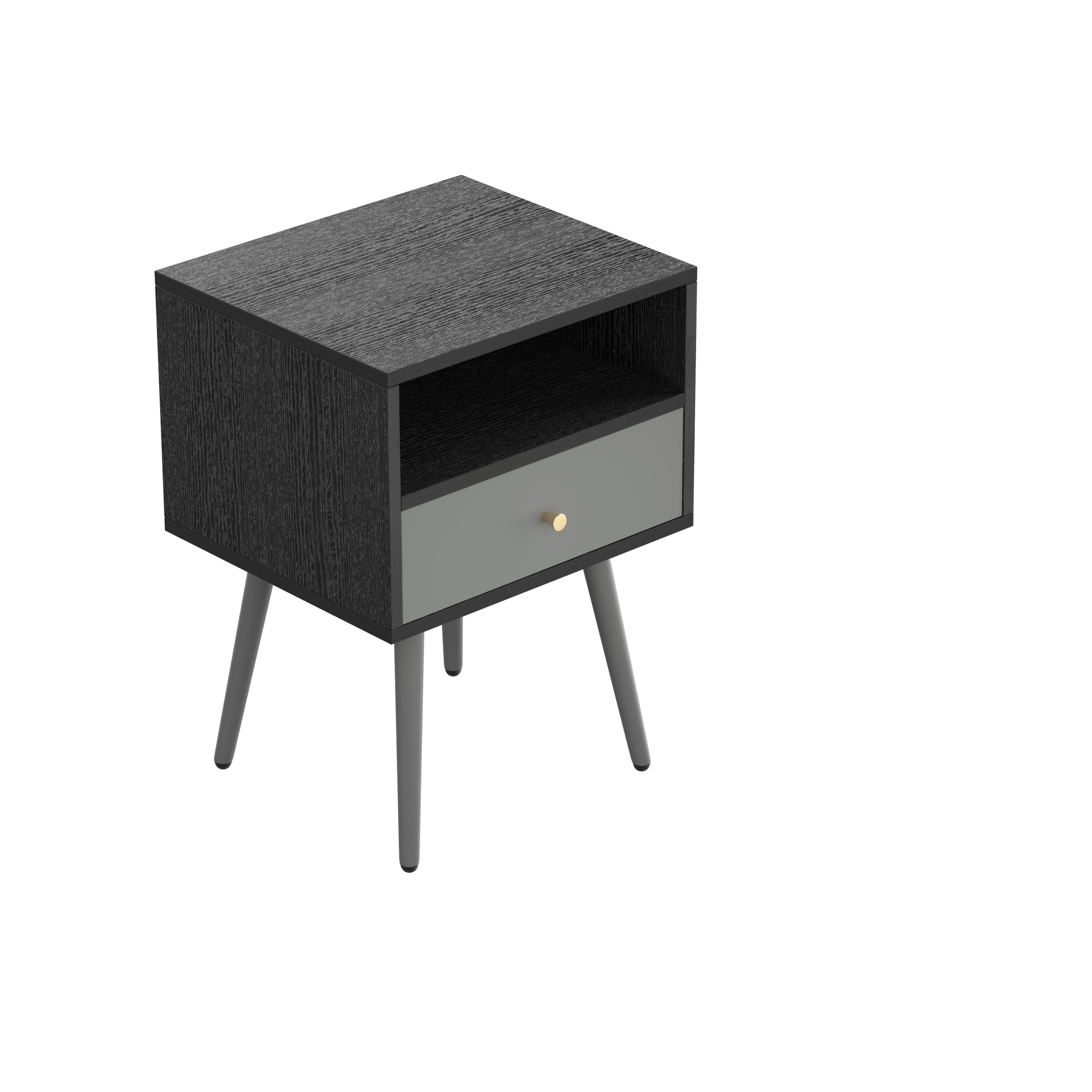 Modern Black Bedside Table with Solid Matte Steel Legs and Storage Drawer End Beside Table Nightstand for Living Room Bedroom Bed Bath Beyond 37908036