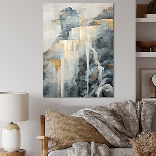 Designart "Gold And Grey Waterfall Adventure Scene" Waterfall Wall Art ...