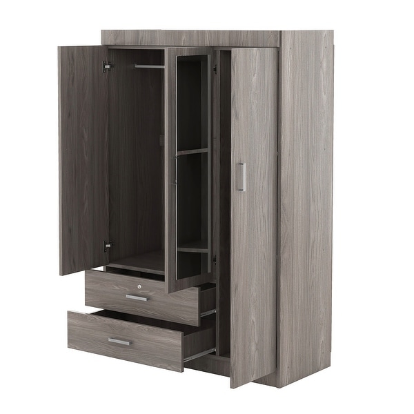 Bedroom Wardrobe 3 Door Freestanding Floor Cabinet Armoires with Single Mirror Door Hanging Clothes Rod and Drawers with Lock Bed Bath Beyond 40699744