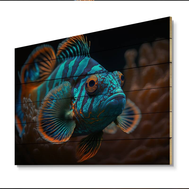 Designart 'Beautiful Mandarin Fish In Shades Of Blue IX' Animal Fish ...