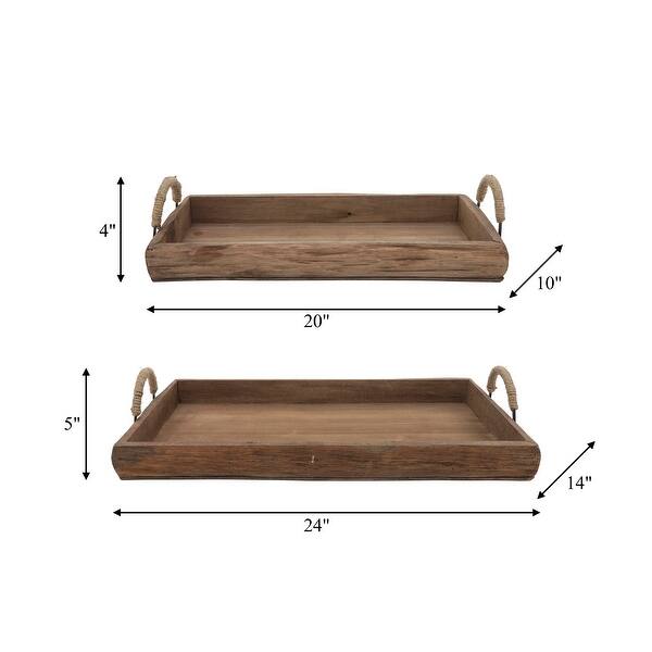 Sagebrook Home Neutral Coastal Set of 2 Wood Trays - Bed Bath & Beyond ...