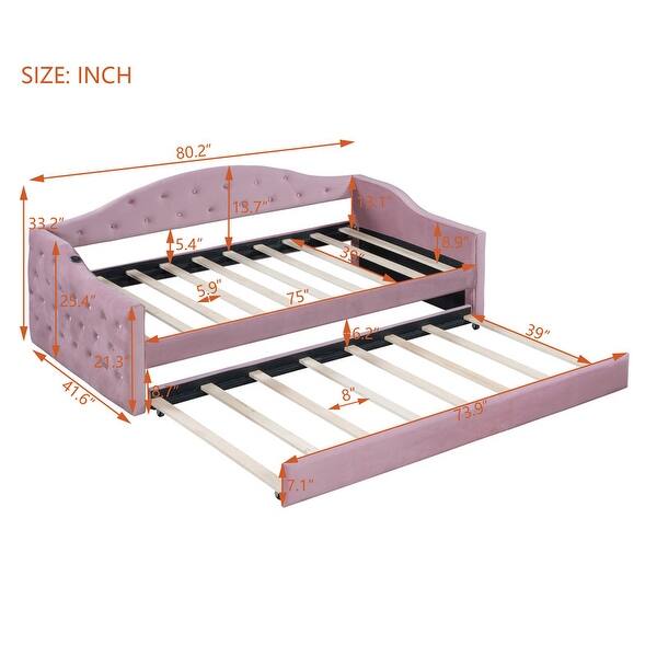 Pink Twin Size Tufted Upholstered Daybed Sofabed With Usbandtype C