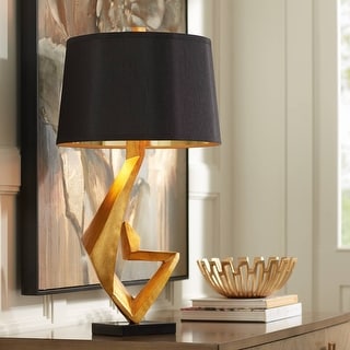 Mid Century Modern Glam Luxury Table Lamp 28.5" Tall Gold Leaf Metal ...
