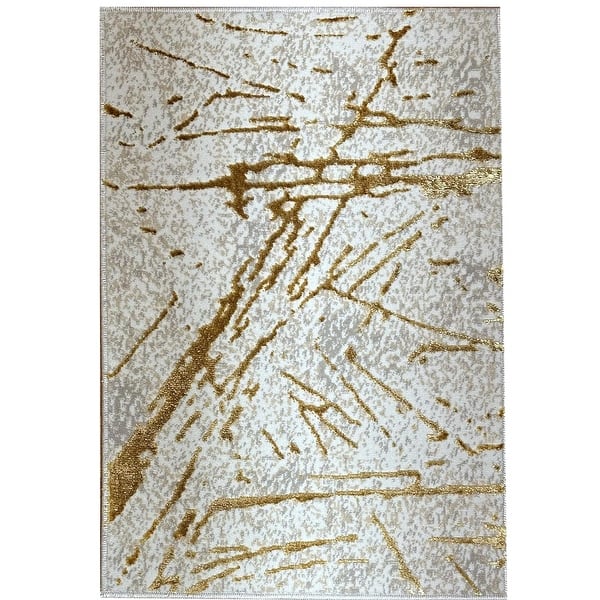 Luxury Area Rug in Beige and Gray with Gold Abstract Design - 47.5"×71 ...