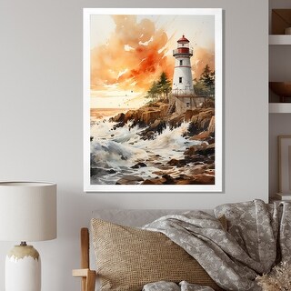 Designart "Lighthouses By The Cliff III" Lighthouses Framed Canvas Art ...