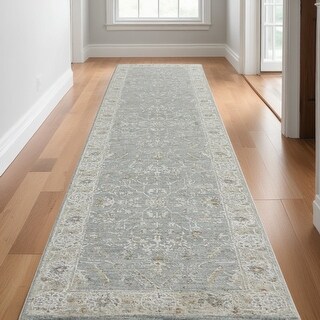 HomeRoots 10' Runner Ivory and Blue Floral Power Loom Runner Rug - 122 ...
