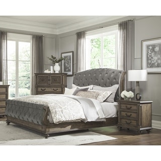 Traditional Bedroom Set 3pc Button-Tufted Formal Bed and Two ...