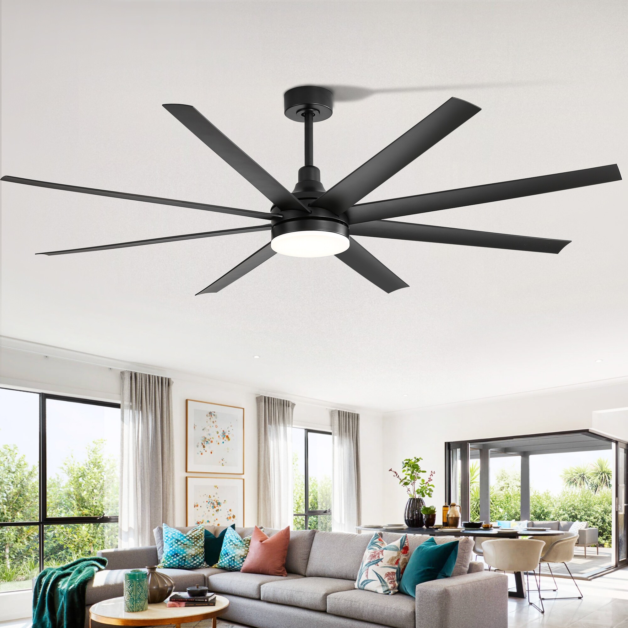 72-in Black Color-changing Integrated LED Indoor Ceiling Fan with Light ...