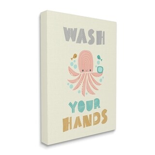 Stupell Wash Your Hands Mod Octopus Stretched Canvas Wall Art, 16 x 1.5 ...