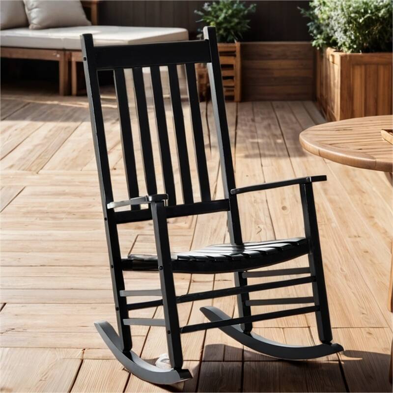 Outdoor High Back Wood Rocking Chair with Smooth Armrests - Overstock ...