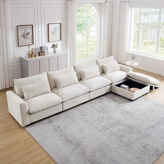 Large Deep Seat L Shape Corduroy Sectional Sofa, Living Room Apartment ...