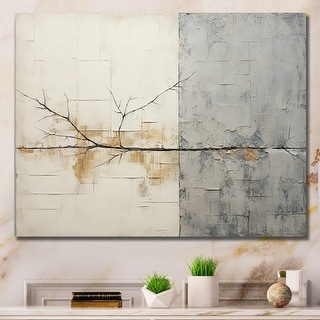 Designart "Grey And White Nature Split" Abstract Shapes Wall Art - Bed ...