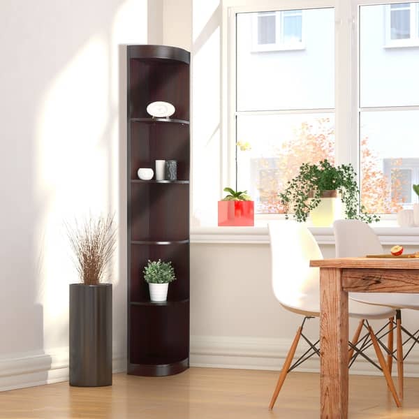 Transitional 5-Shelf Wood Corner Display Stand by Furniture of America ...